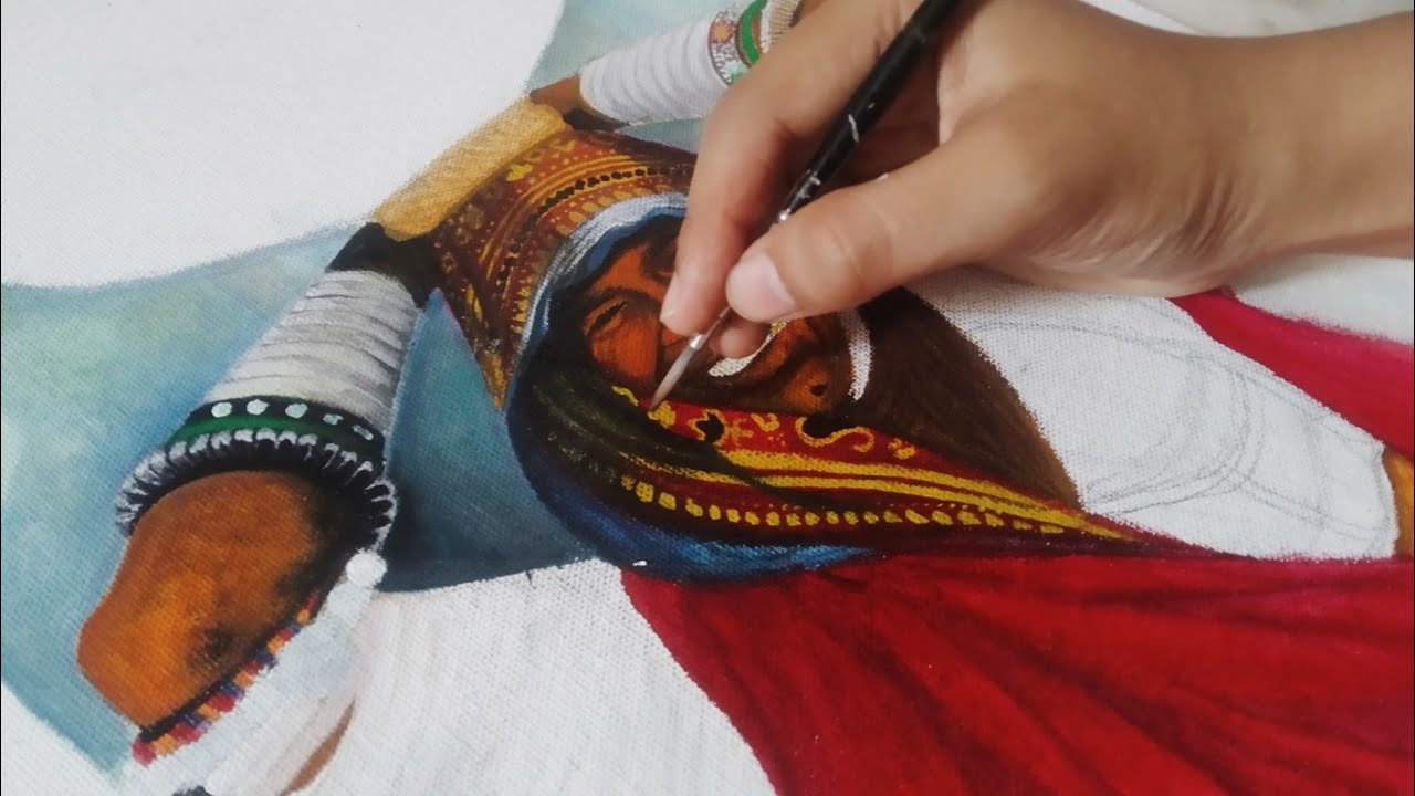 Painting Rajasthani Woman with pot #panihari #acrylicpainting # ...