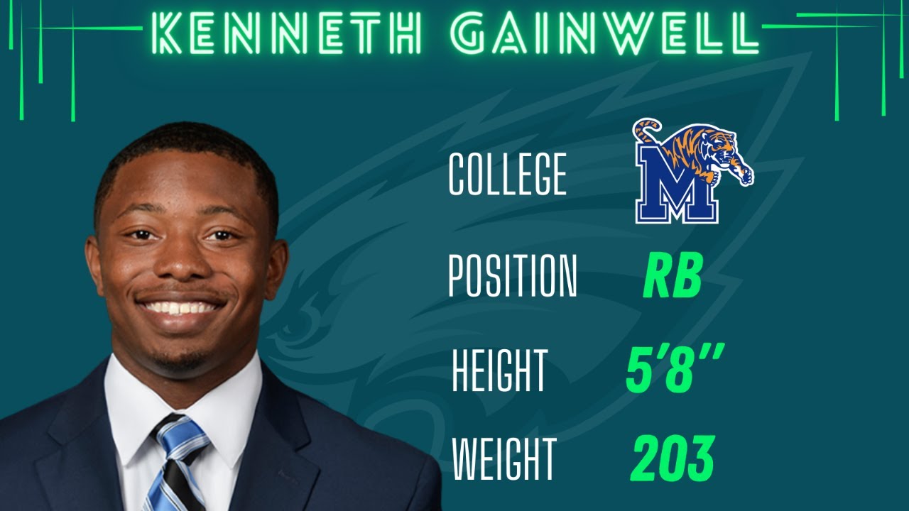 With the 150th pick in the 2021 NFL Draft, the Eagles select RB out of Memphis Kenneth Gainwell ...