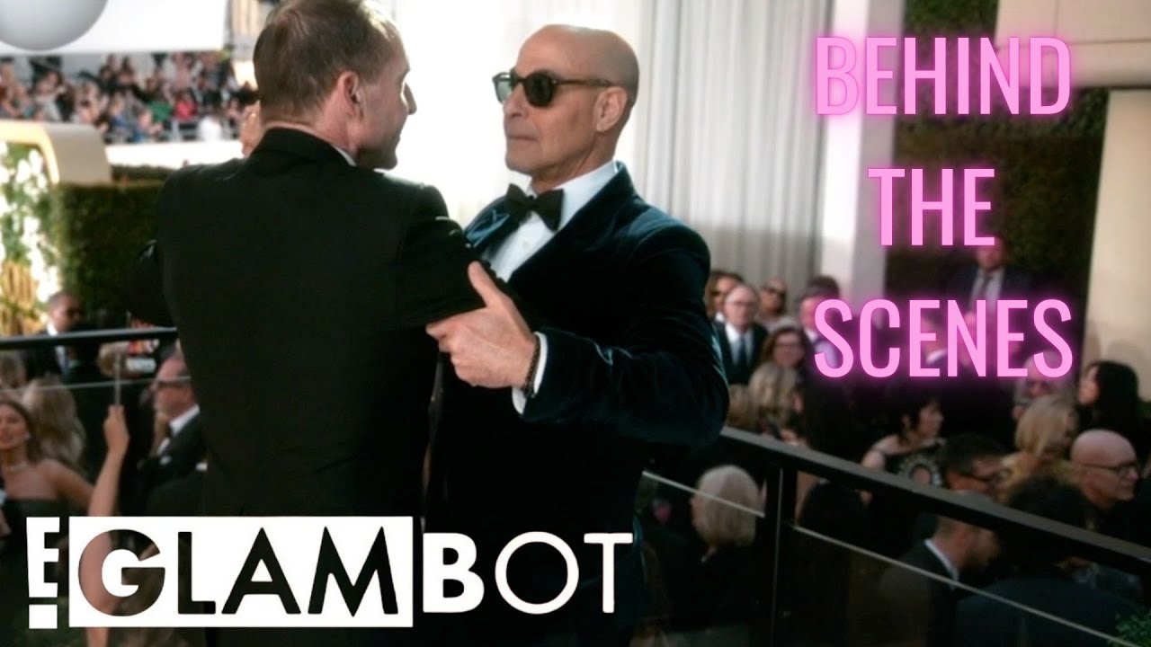 E! GLAMBOT: Stanley Tucci BTS at the 2025 Golden Globes - YouTube
