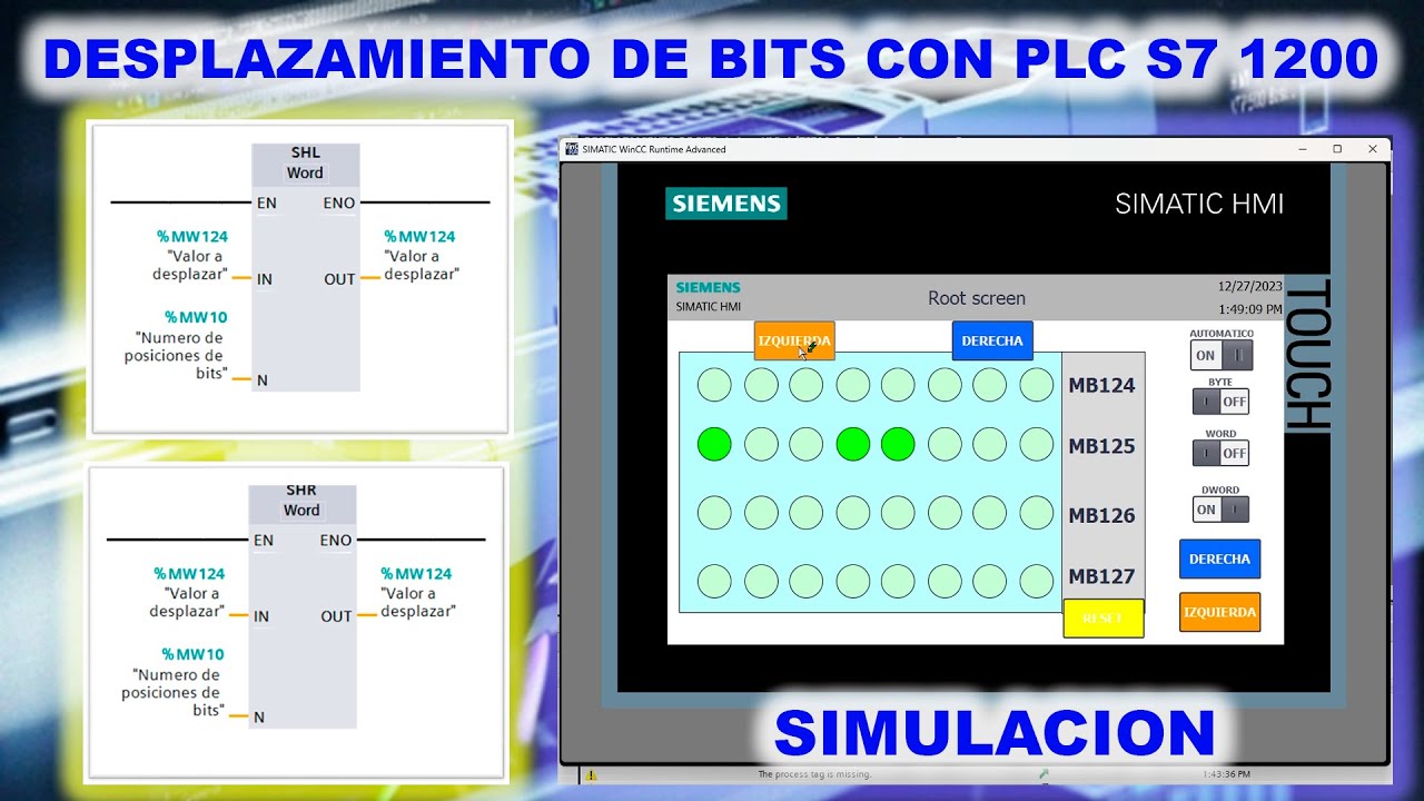 TIA PORTAL: Desplazamiento de Bits 📌 || Simulación en HMI Y PLC S7 1200 ...