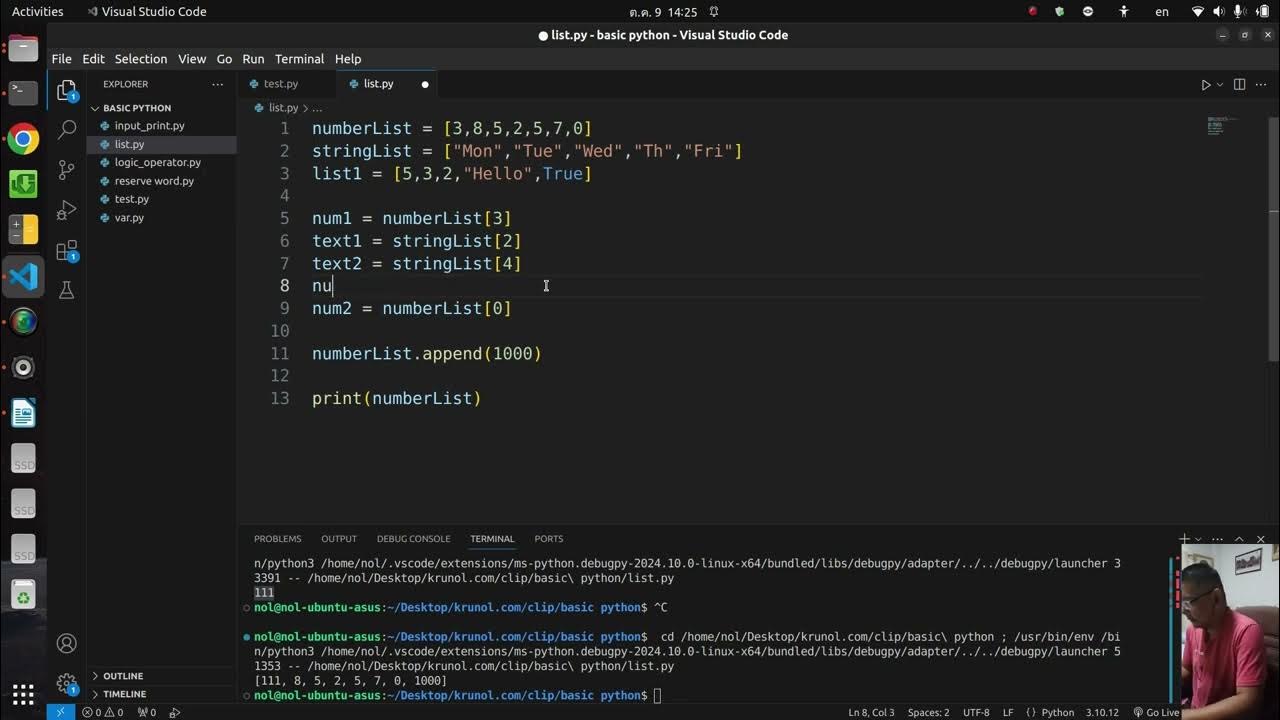 Basic Python EP6 เรื่องของ List (หรืออาร์เรย์) - YouTube