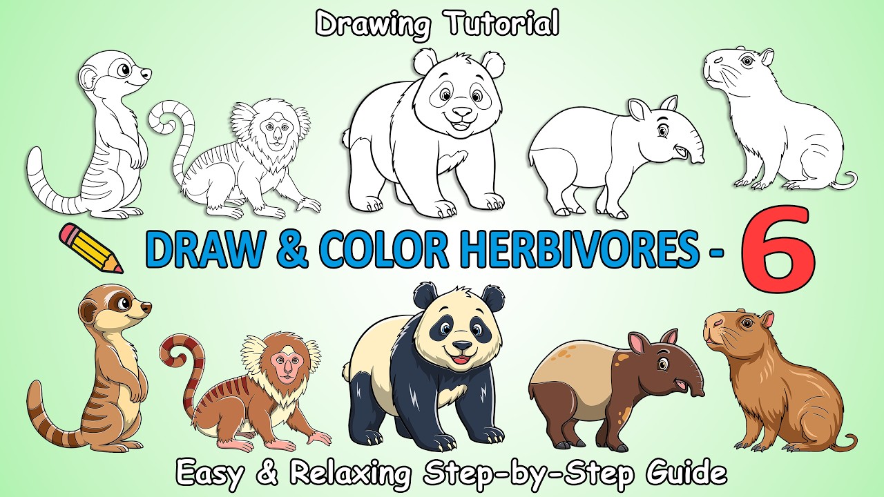 Draw and Color Herbivores – Episode 6 | Easy & Relaxing Animal Art ...