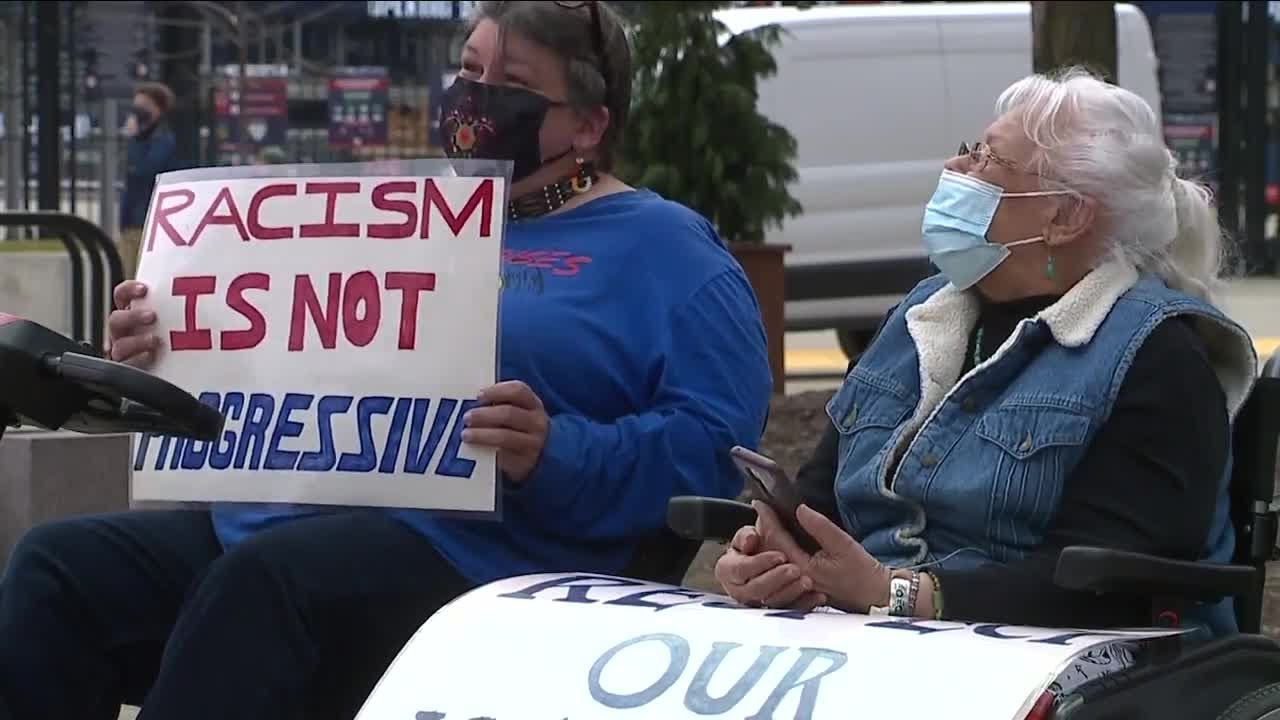 Cleveland American Indian Movement protests outside Progressive Field ...