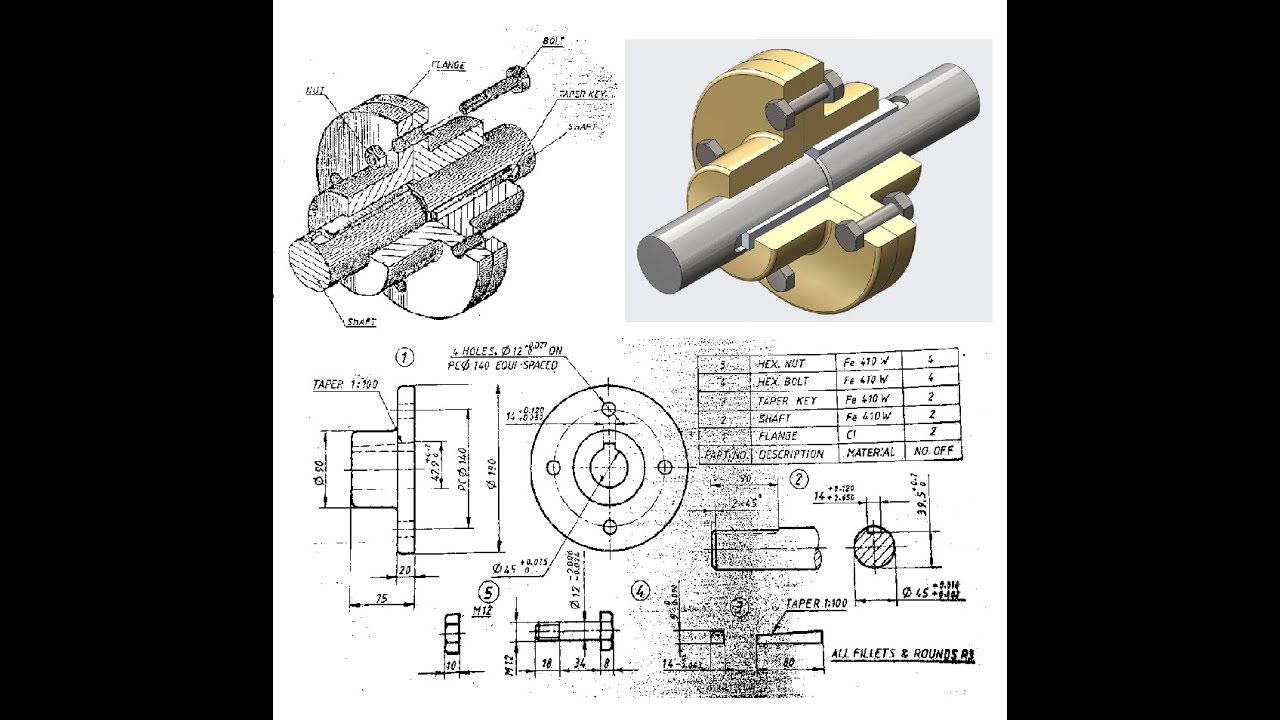 MODELING OF FLANGE COUPLING PARTS using Solid Edge V19 - YouTube