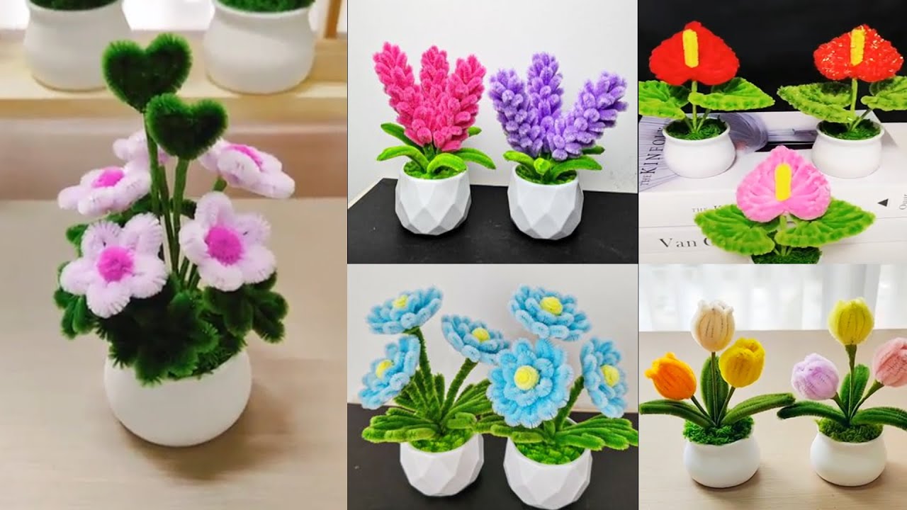 Best 5 Beautiful Pipe Cleaner Flower Making | DIY Mini Flower Pot ...
