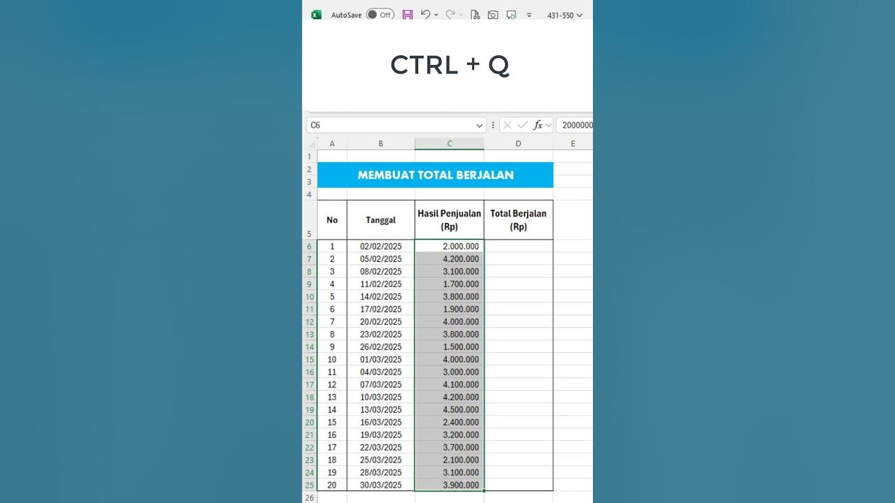 Membuat Running Total di Excel #excel #tipspraktis #exceltips #tutorial #exceltricks # ...