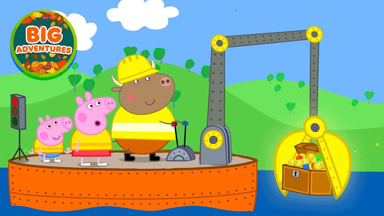 Peppa Pig Goes on a Digger BOAT Adventure! 💎 Mr Bull Cleans the River ...