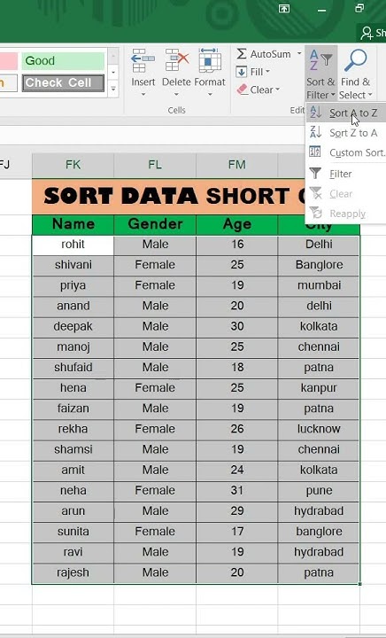 SORT DATA I Excel tips and tricks I excel interview question #shorts #msexcel - YouTube