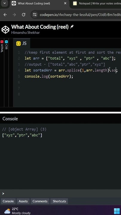 Keep First Element And Sort The Rest In Array Javascript Dsa Strings Javascriptshorts Youtube