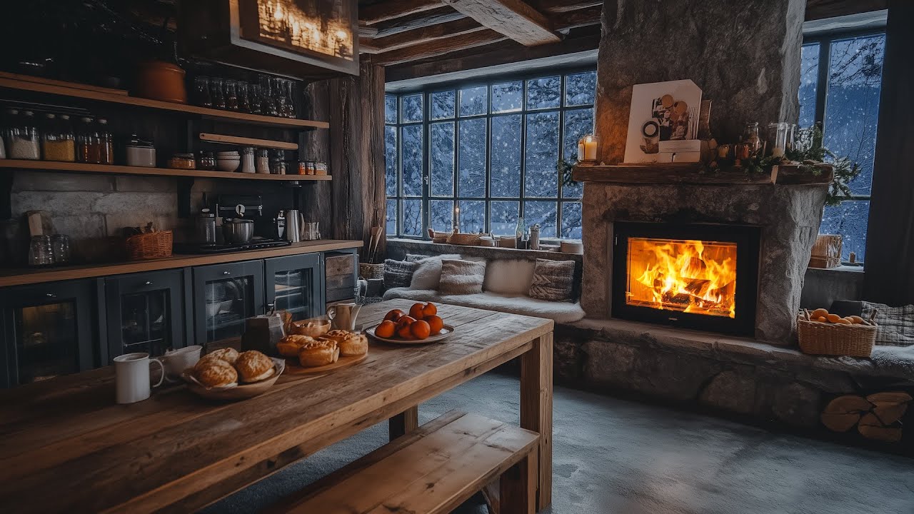 Wind Whistling by the Window & Warm Fireplace | Soothing Ambience for ...