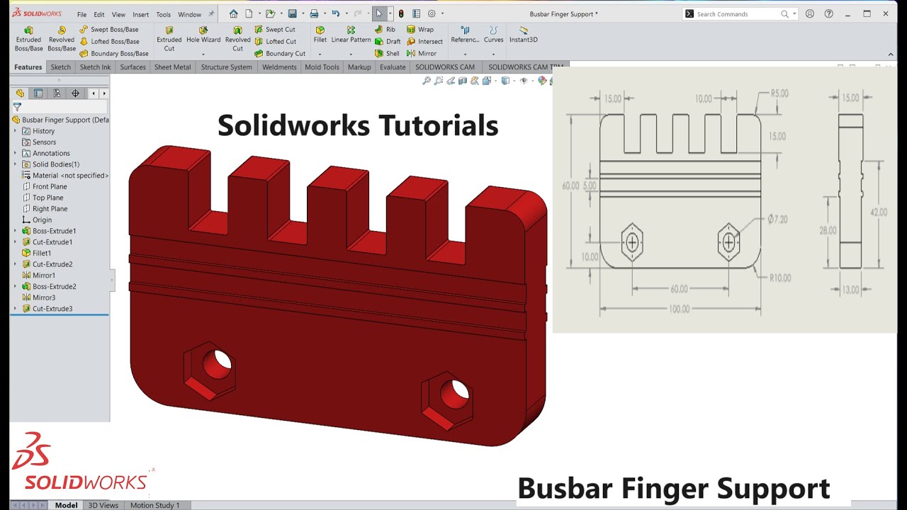 Busbar finger support in solidworks - #solidworks #solidworkstutorial # ...