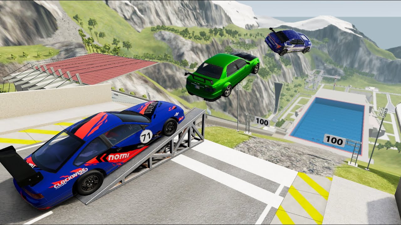 High Speed Flip Ramp Jump Crashes (Car Jump Arena) Pool Jumps - BeamNG ...