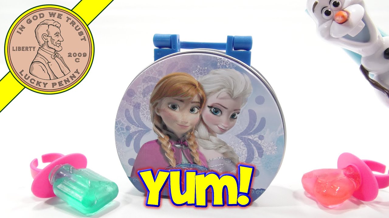 Olaf Spin Pop, Elsa & Anna Frozen Candy Tin & Lollipop Rings - YouTube