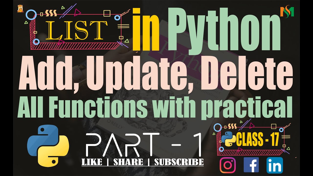 PYTHON CLASS 17 HOW TO USE LIST IN PYTHON AND ITS FUNCTIONS YouTube PYTHON CLASS 17 HOW TO USE LIST IN PYTHON AND ITS FUNCTIONS YouTube