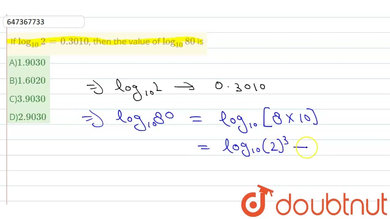 If Log 10 2 0 3010 Then The Value Of Log 10 80 Is CLASS 14 If Log 10 2 0 3010 Then The Value Of Log 10 80 Is CLASS 14