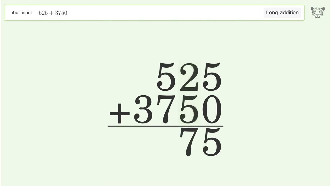 Long Addition Problem 525+3750: Step-by-Step Video Solution | Tiger Algebra - YouTube