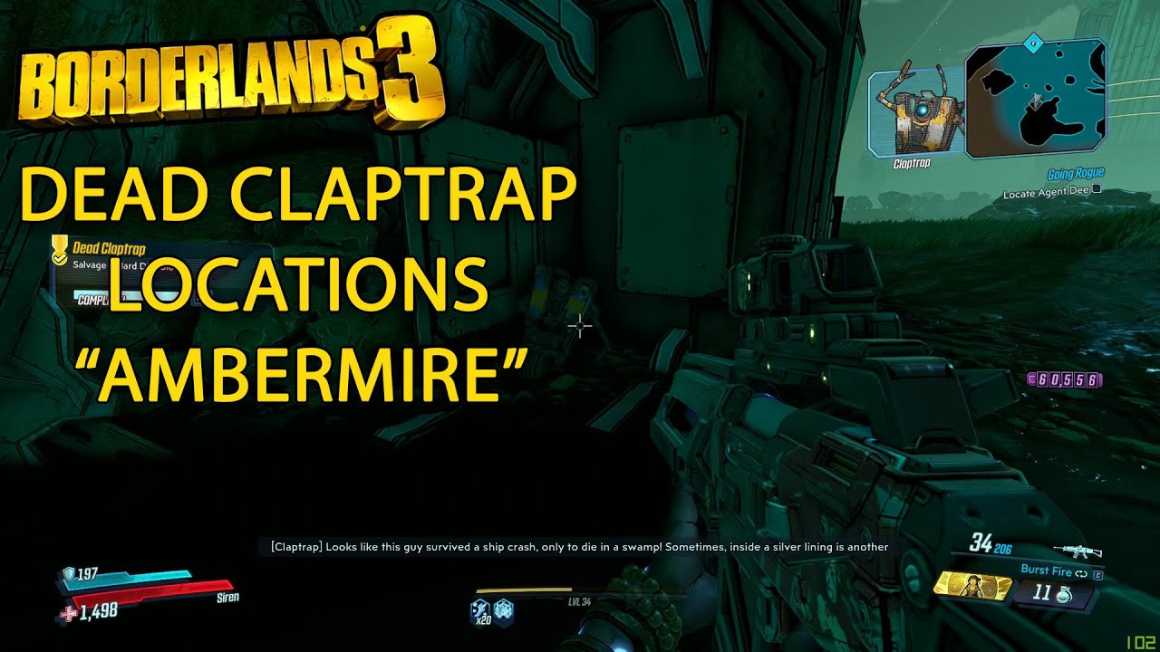 Borderlands 3 Dead Claptrap Locations "Ambermire" | Crew Challenge ...