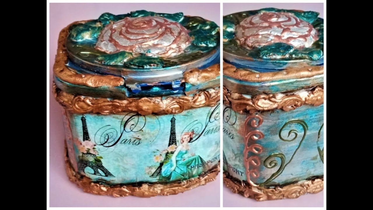 CASETA VINTAGE cu pasta de portelan si decoupage - VINTAGE BOX with ...