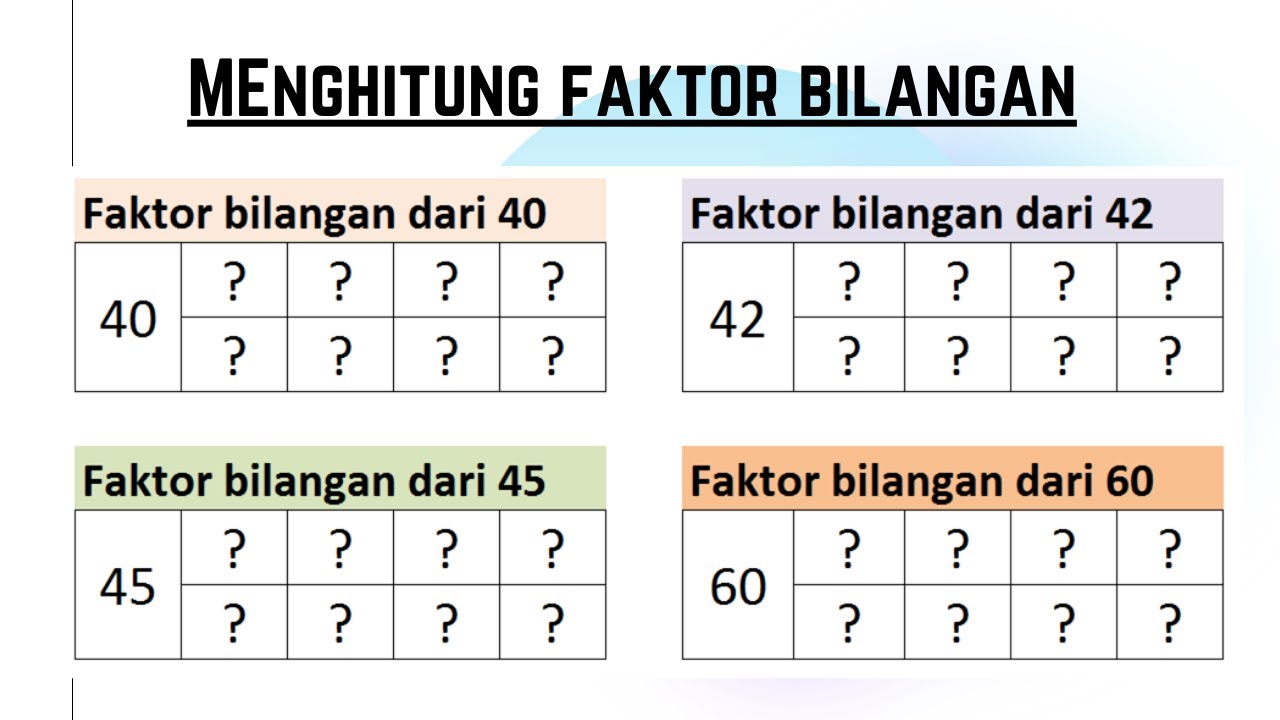 Cara mudah mencari faktor bilangan dari 40, 42, 45 dan 60 khususnya ...