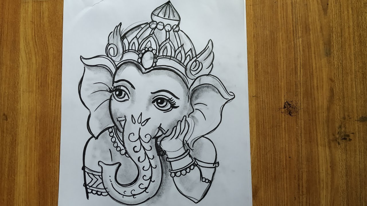 how to draw a face of lord ganesha step by step with pencil sketch for ...