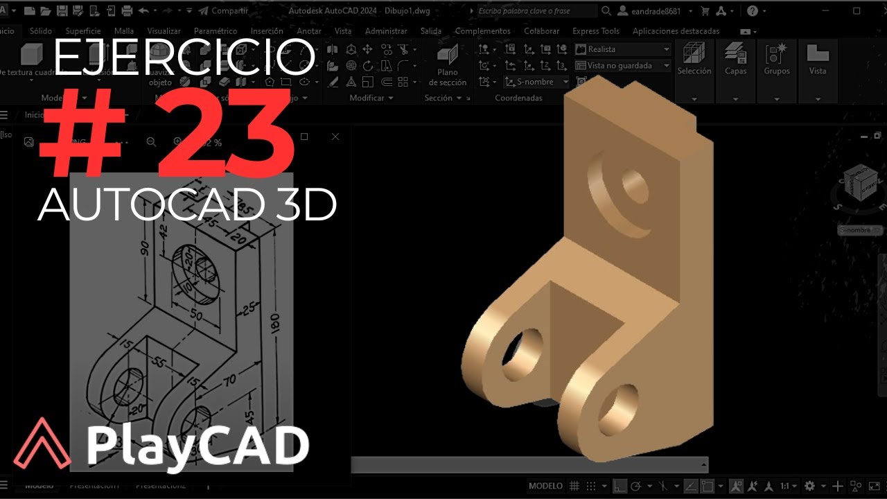 Modelado en 3D con AutoCAD 2023: Ejercicio #23 - YouTube