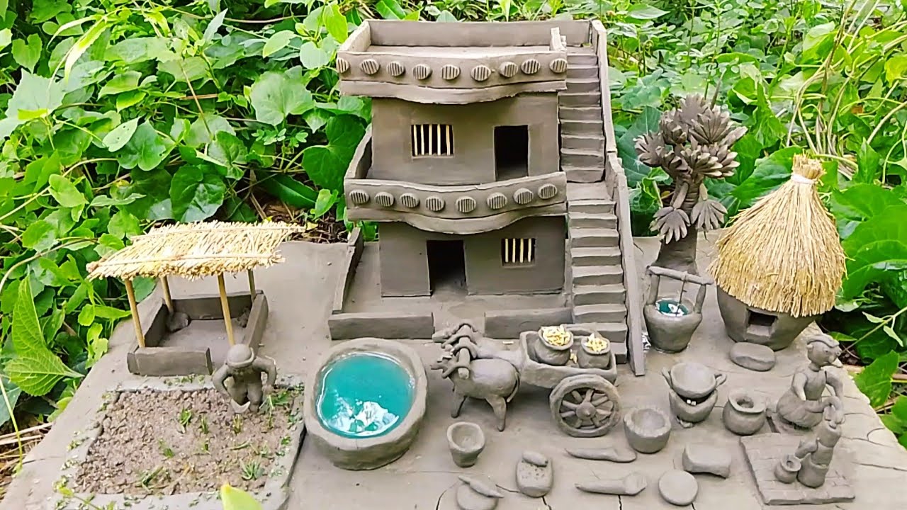 How to Build Miniature Clay House with Cow shed diy agriculture farming ...