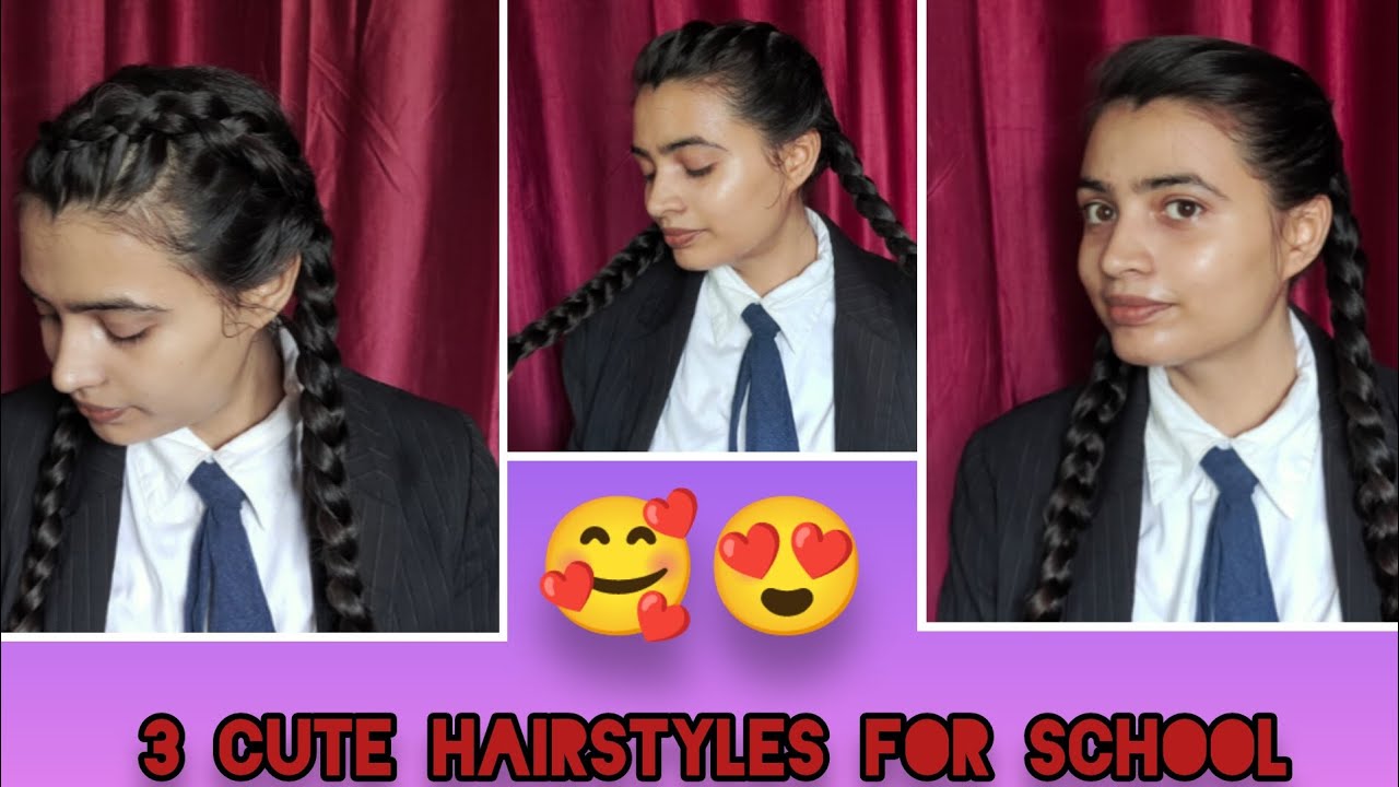 3 Easy Two Braid hairstyles for Indian School girls (part1) Step by ...