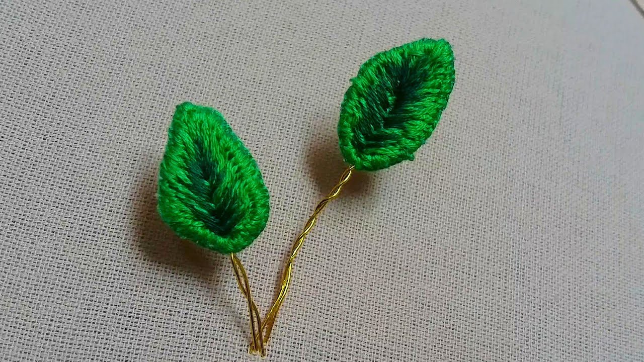 Stump Work: How to Embroider 3D Leaf | Cherries with Leaves - Part 1 ...