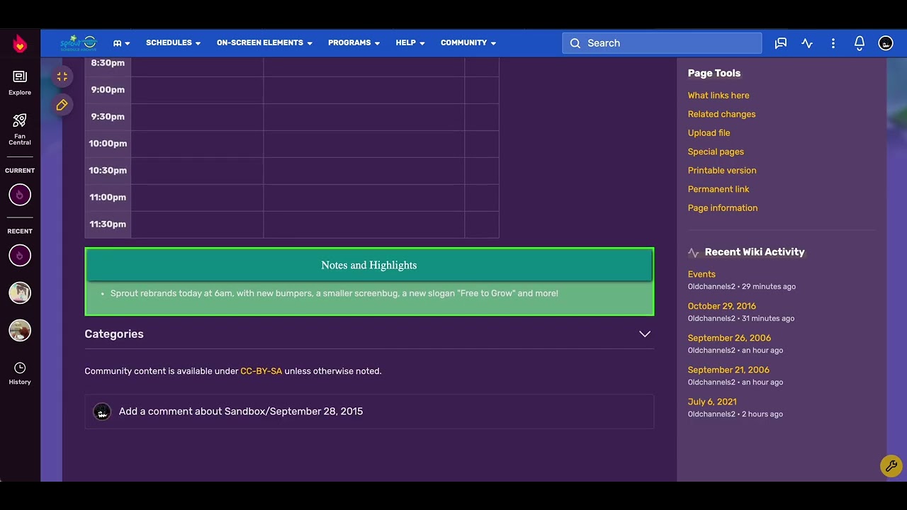 the first look of the first sandbox on a schedule archive wiki I made ...