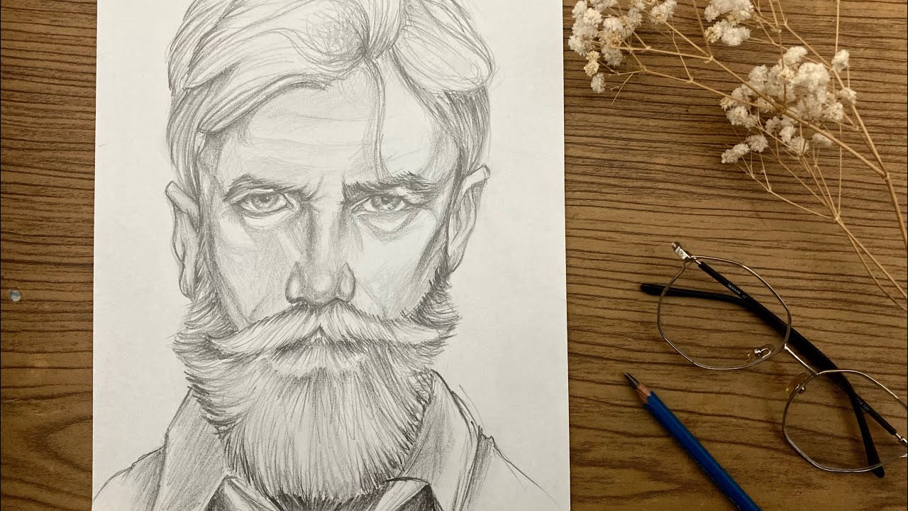 How to Draw a Realistic Male Face with Beard – Step-by-Step Tutorial ...