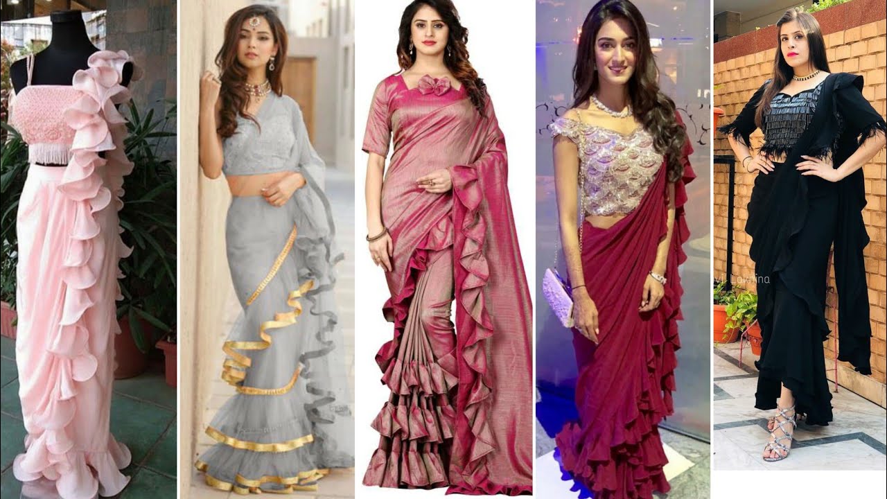 Frill/Ruffle saree design/latest partywear ruffle saree design /frill ...