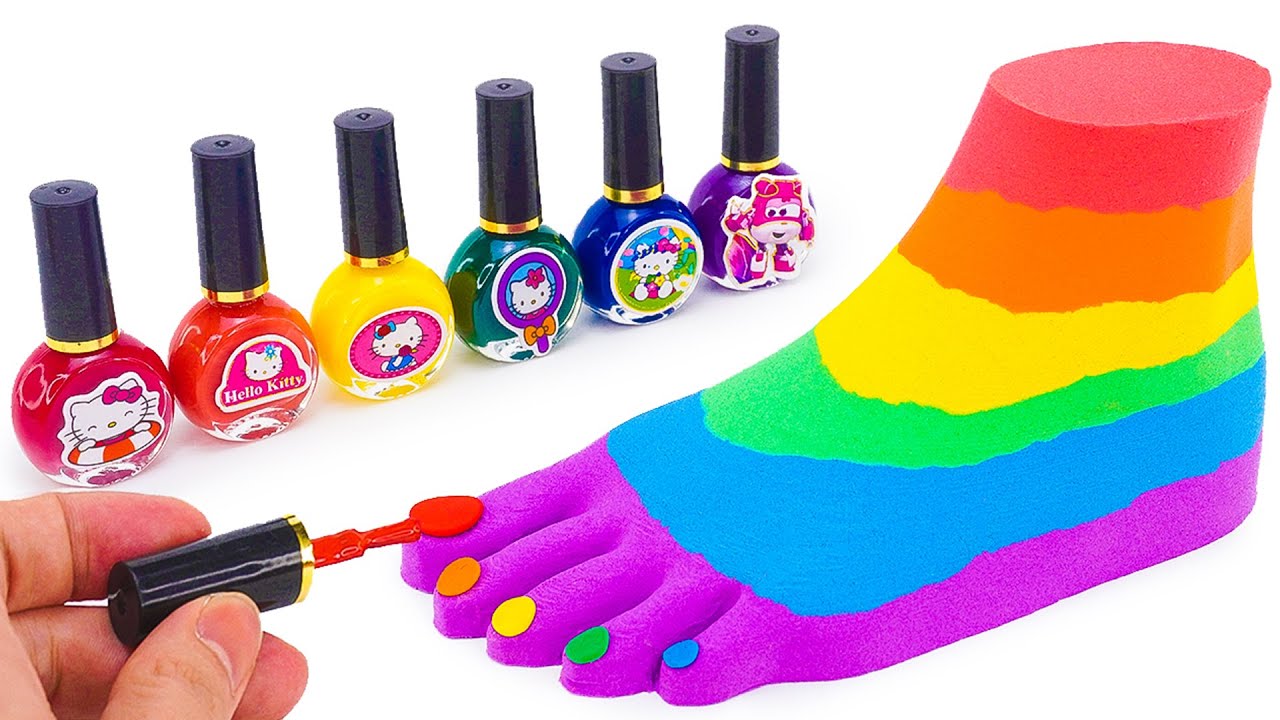 Satisfying Video l DIY How To Make Kinetic Sand Rainbow Foot and Nail ...