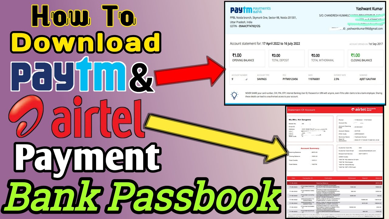 How To Download Paytm Bank Passbook & Statement~Airtel Payment Bank ...