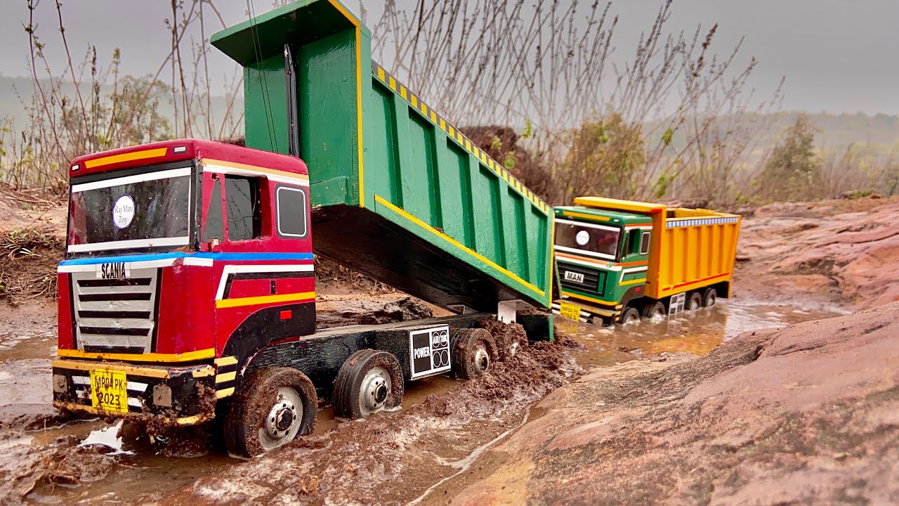 Stuck in Mud Tata Dump Truck | JCB Backhoe Loader Loading Soil in Truck & Swaraj 855 Trolley ...