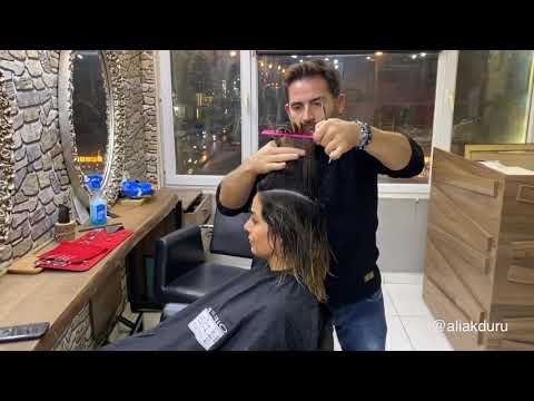 teknik eşit uzunluklu katlı saç kesimi  Layered haircut technique with equal lengths for left