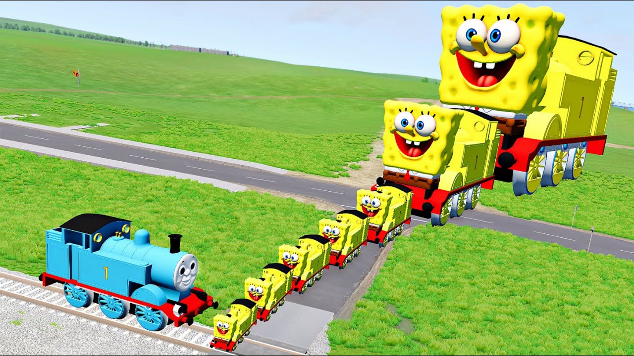Big & Small SpongeBob the Train vs Thomas the Tank Engine | BeamNG ...