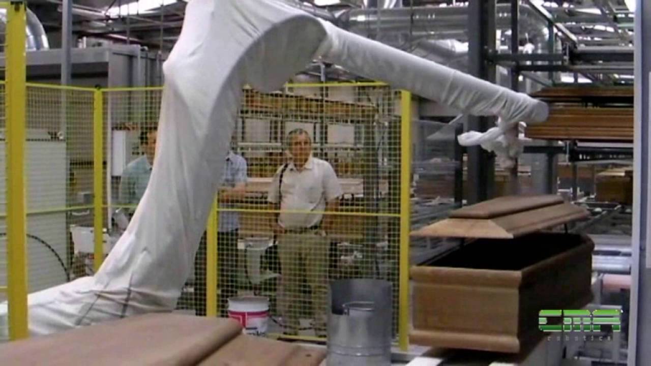 CMA ROBOT SPRAYING COFFINS - YouTube