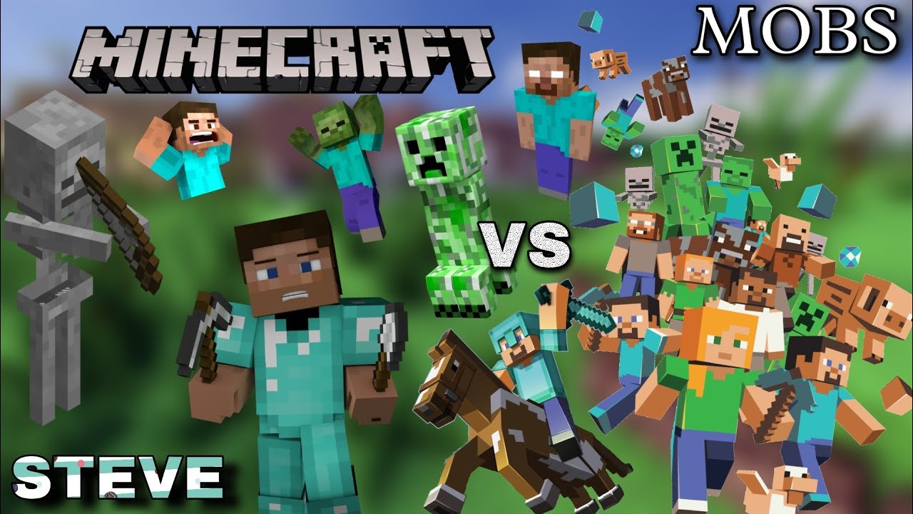 Steve vs All mobs Fight || Minecraft bedrock addition Me vs mobs (No ...