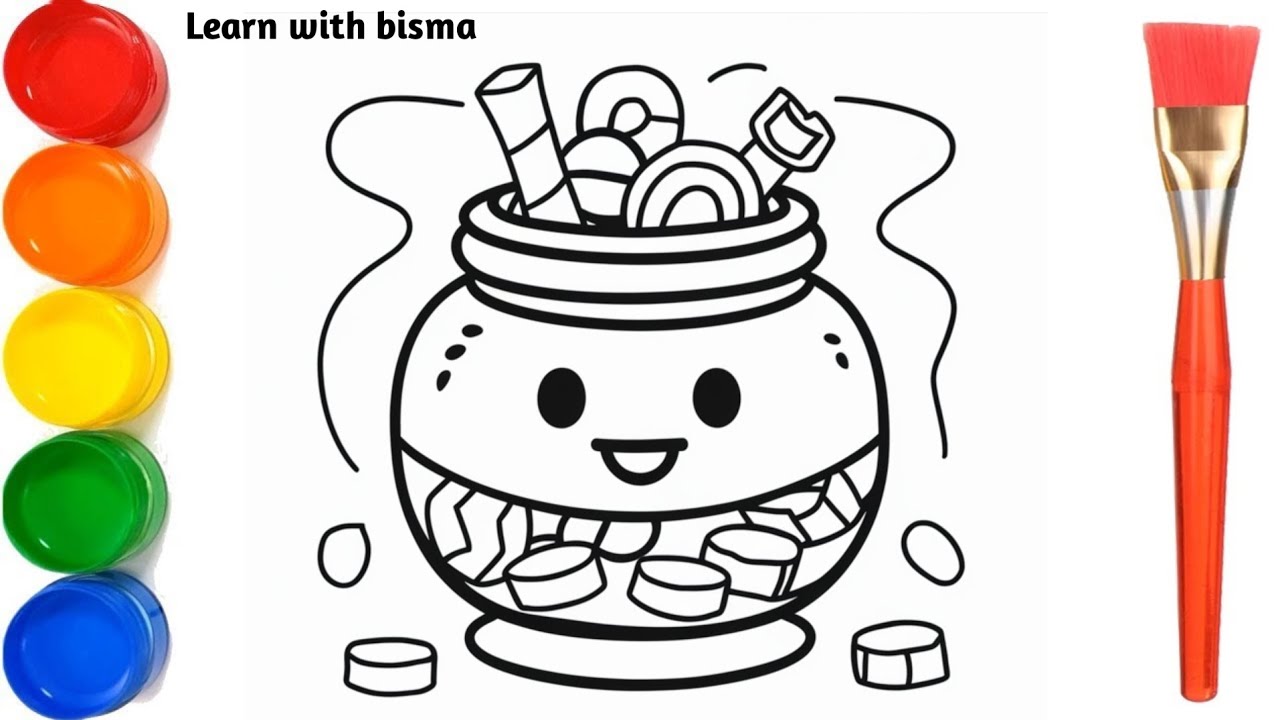 bHow to Draw candy jar drawing, Painting and Coloring for Kids ...