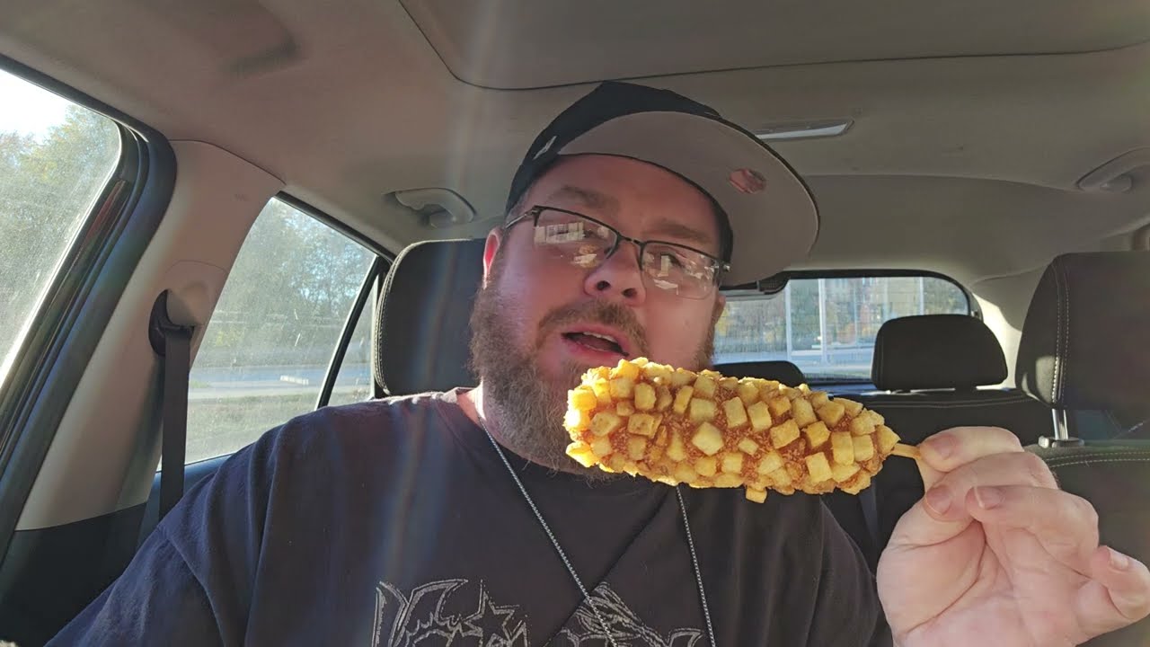 Flaming Kuma #foodreview #corndogreview #repliconreviews POTATO CORNDog ...