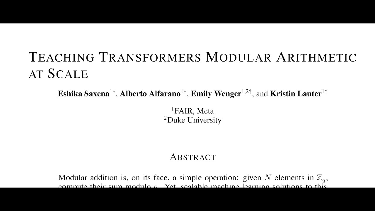 Teaching Transformers Modular Arithmetic at Scale - YouTube