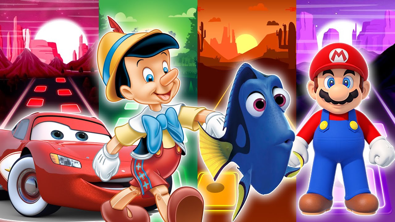 Cars & Pinocchio & Dori & Mario & Tiles Hop EDM Rush - YouTube