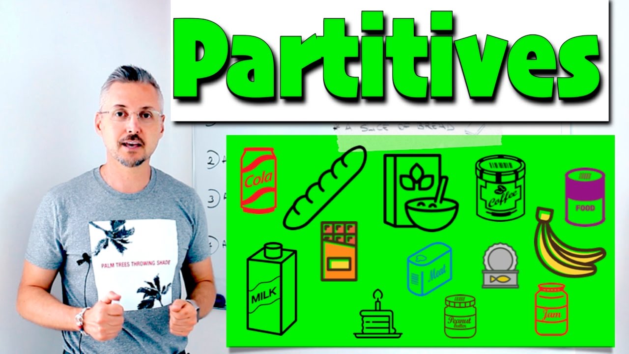 English Vocabulary lesson on PARTITIVES (a box of, a carton of, a bar ...