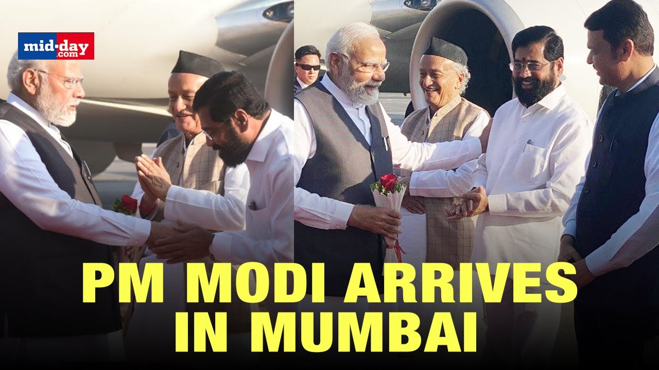 PM Modi Arrives In Mumbai; CM Eknath Shinde, Deputy CM Devendra ...