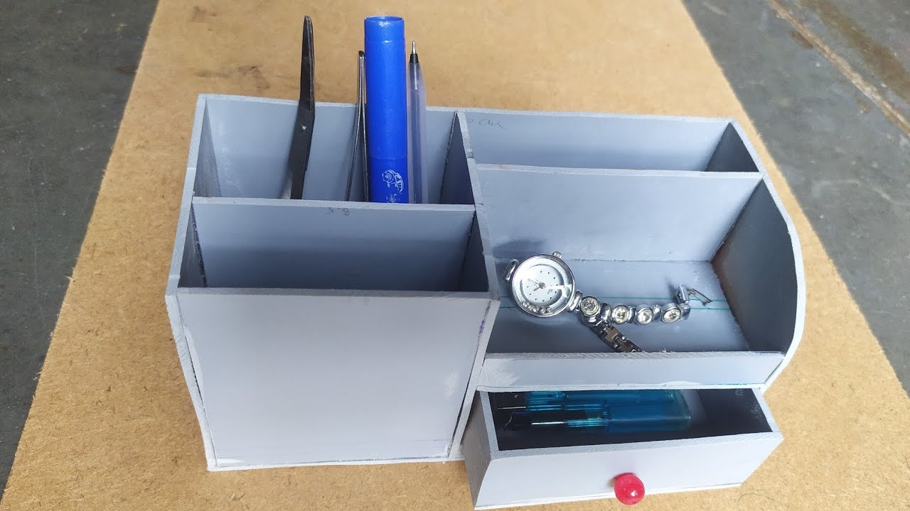 How to make a desktop organiser using pvc pipe//creative ideas from pvc ...