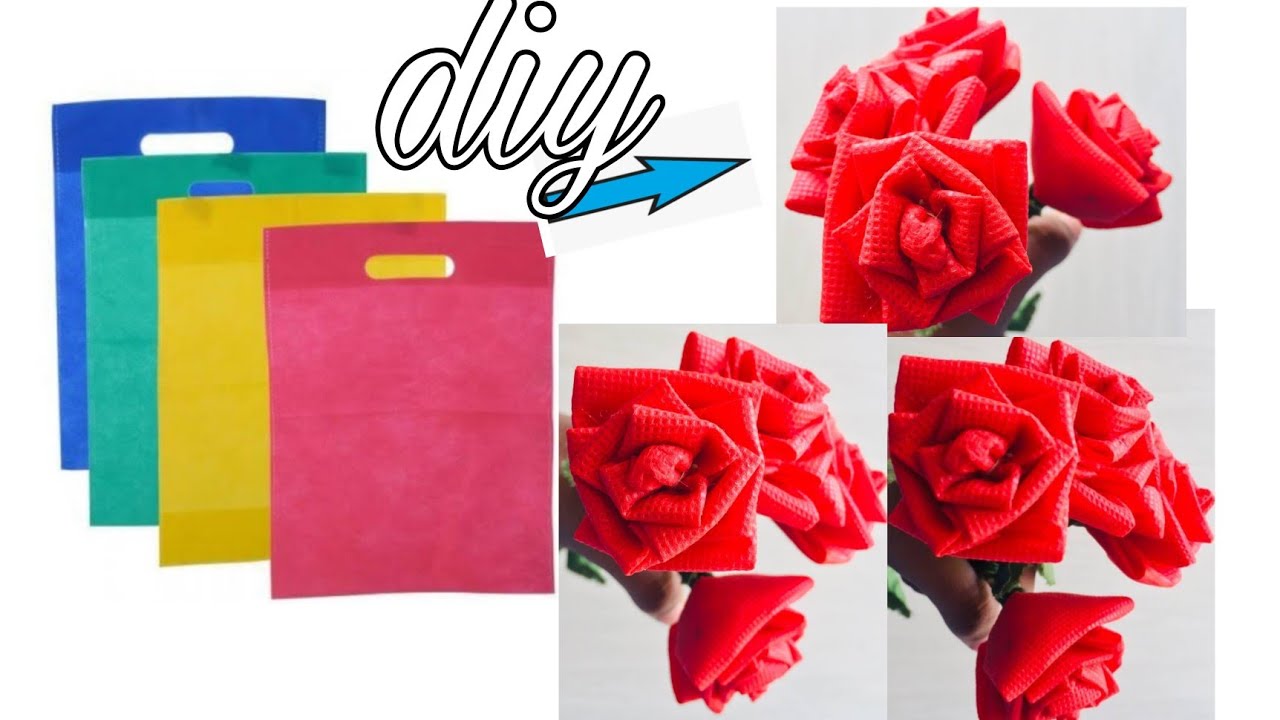 fabric carry bag rose flowers | flower making with shopping bag |cloth ...