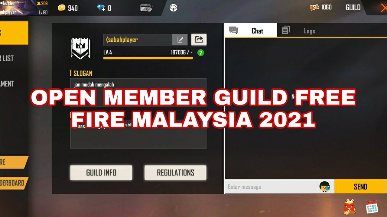 OPEN MEMBER GUILD [FREE FIRE MALAYSIA 2021] - YouTube