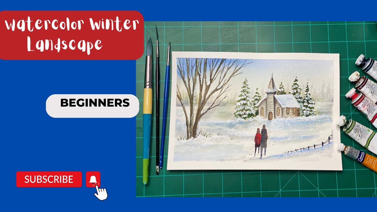 How to paint a Watercolor Winter landscape , step by step and easy to ...