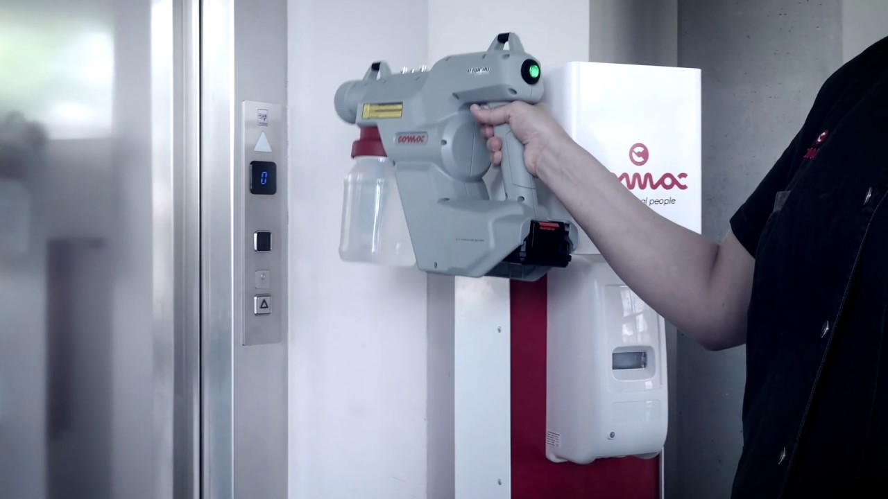 Comac E-Spray – Gun sprayer for disinfectant solutions - YouTube