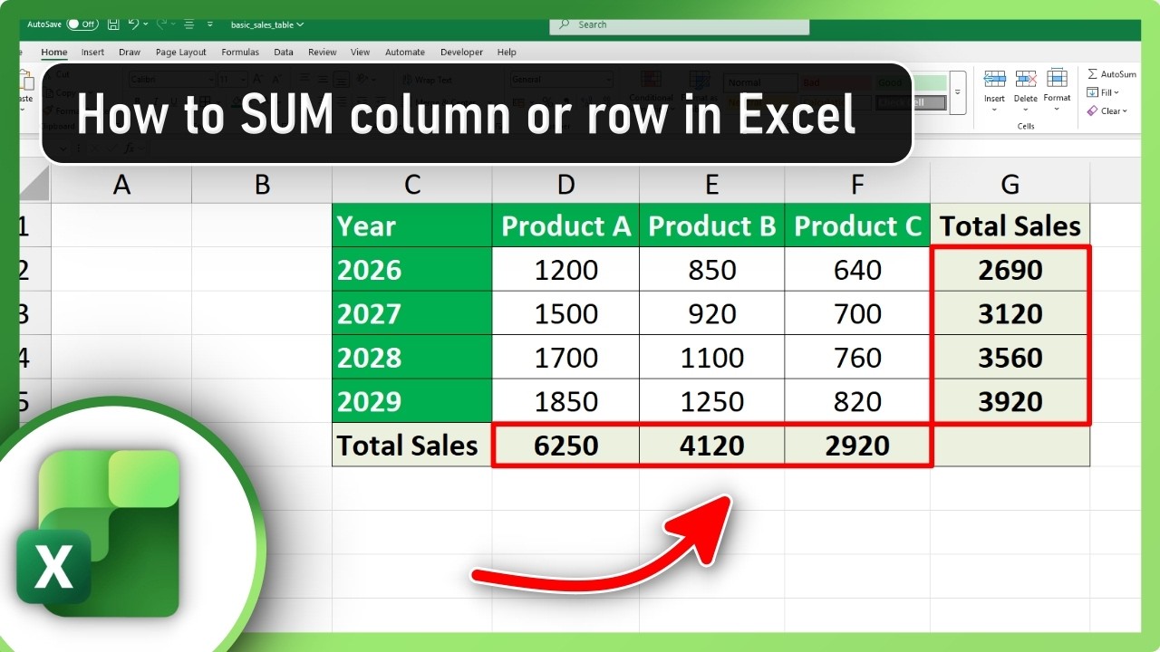 How to Sum Columns and Rows in Excel - YouTube